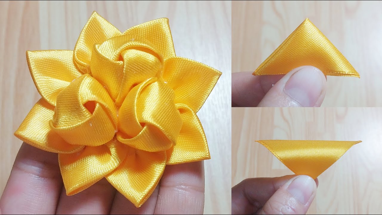 Handmade diy ribbon rose flowers | DIY How To Make Red Ribbon Rose ...