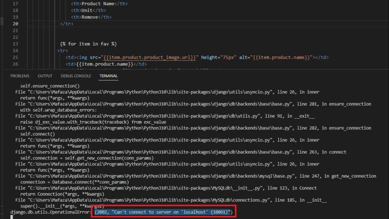 Can't connect to server on 'localhost' (10061) - Django - YouTube