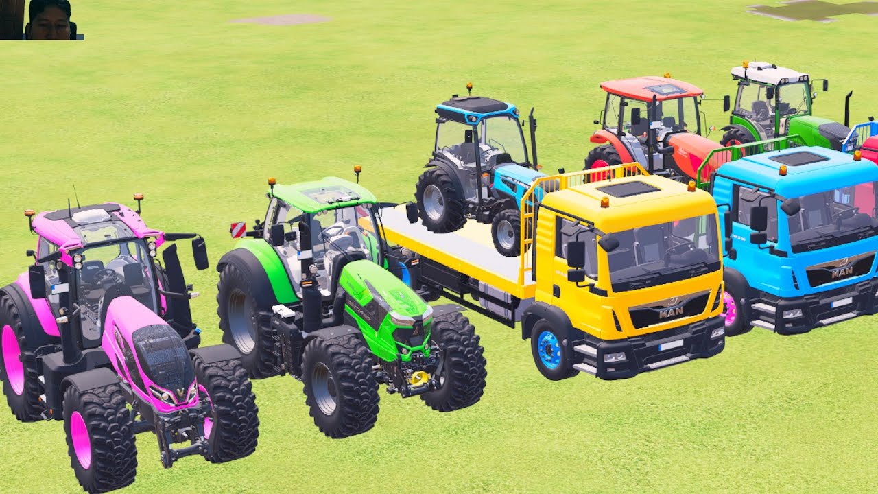 Transporting Tractors Double Flatbed Trailer truck vs tractor Game ...