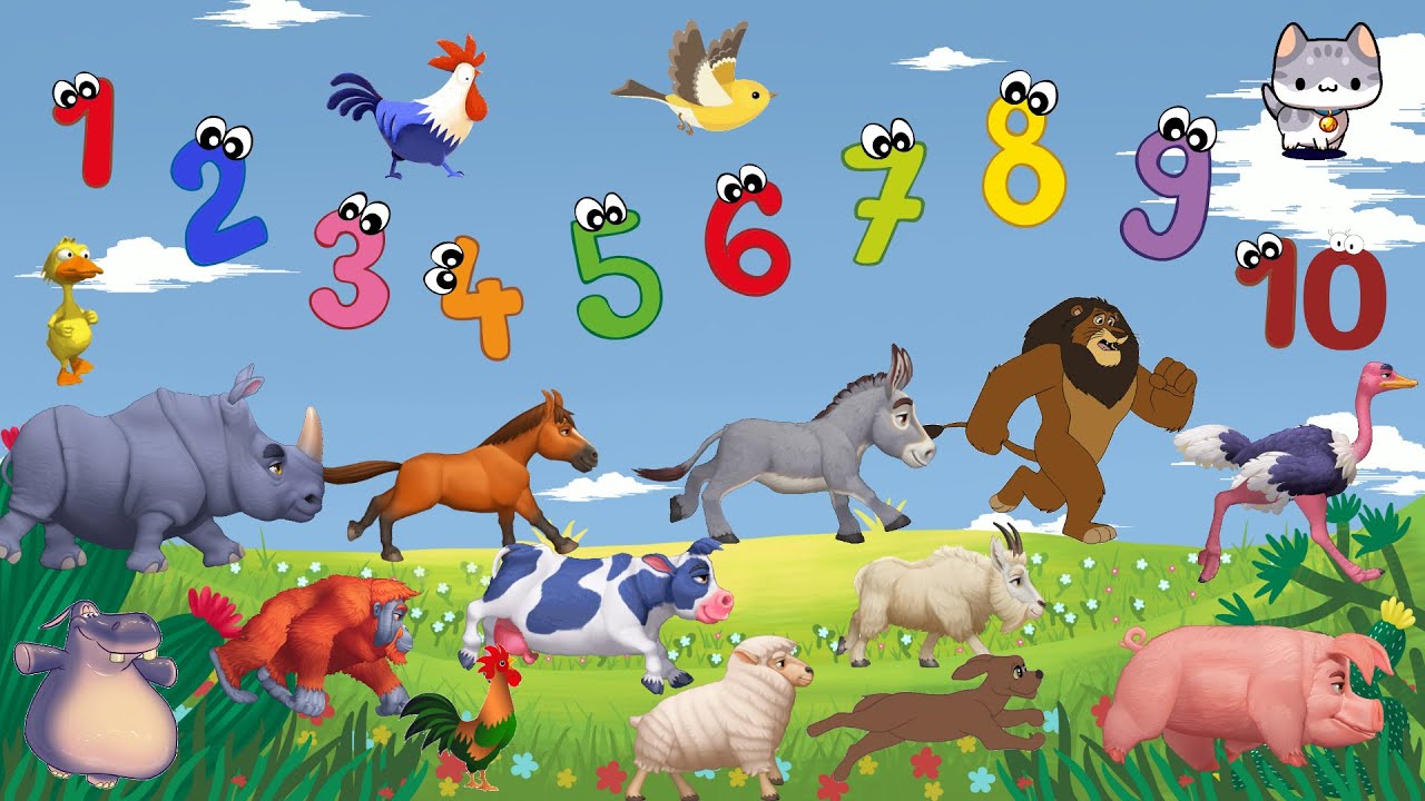 Number Counting Song and Animal Sounds Song | Counting 1-10 Song ...