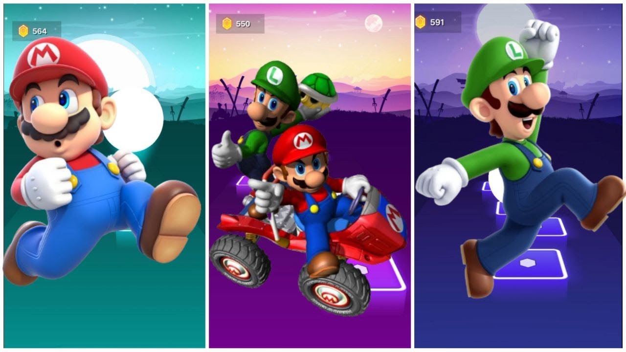 Super Mario Bros Team 👉 MARIO vs BOWSER vs PEACH vs DAISY Tiles Hop EDM ...