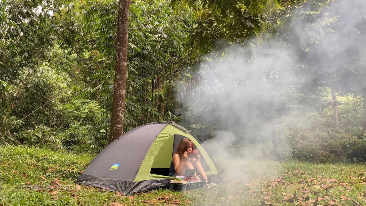 SOLO OVERNIGHT CAMPING IN THE FOREST – RELAXING IN THE TENT WITH THE ...