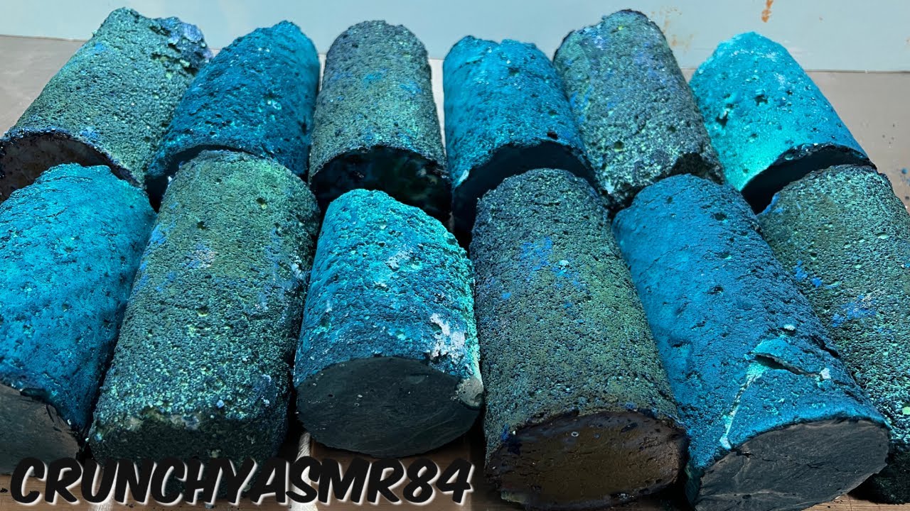 Teal & Blue Chalk Cylinders | Oddly Satisfying | ASMR | Sleep Aid - YouTube