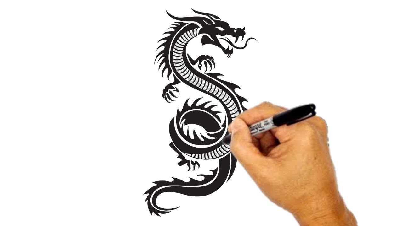 How to draw dragon tribal art | dragon tattoo | dragon drawing - YouTube