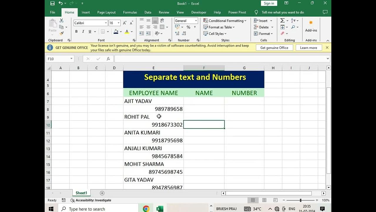 Separate Text and Number in Excel## by Brijesh ## - YouTube