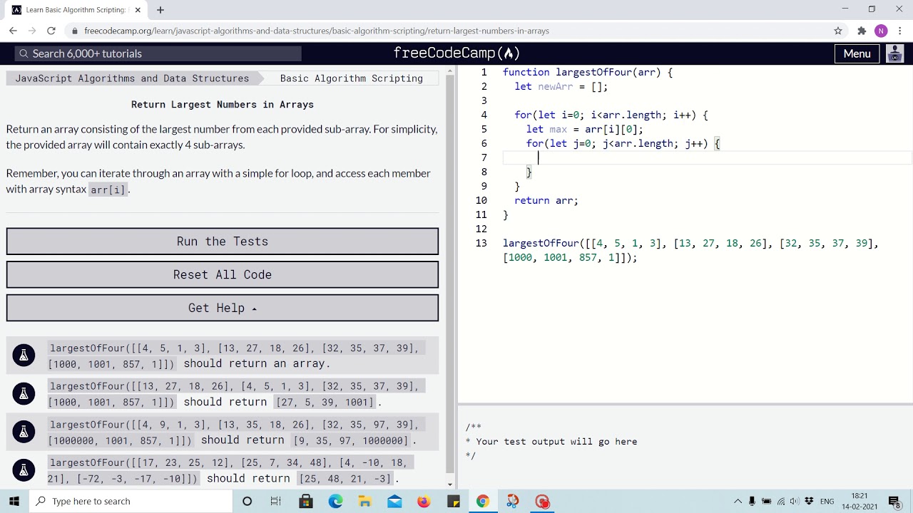 Exercise 5 Find Largest Number In Arrays Freecodecamp Youtube
