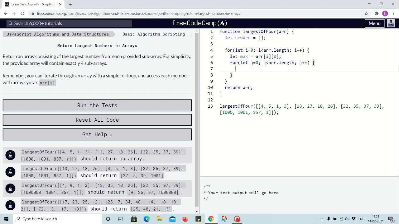 Exercise 5 - find largest number in arrays - freecodecamp - YouTube