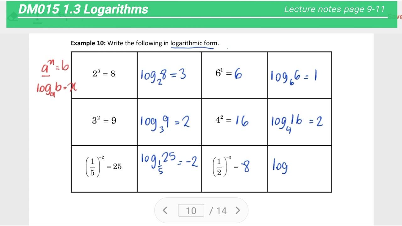 DM015 Chapter 1 - Logartihms - Part 1 - YouTube