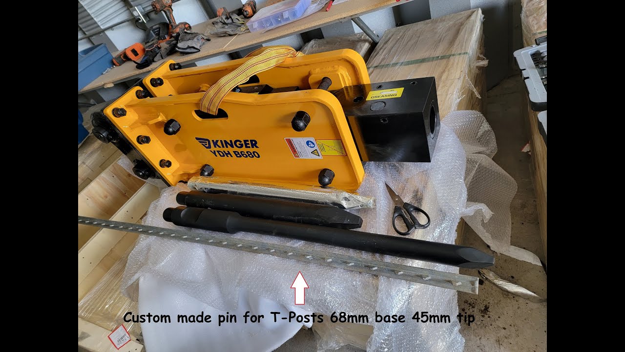 Custom Excavator Hydraulic Hammer Pins for T Posts - YouTube
