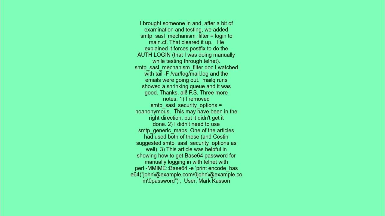 postfix SASL authentication failed - Internal authentication error - YouTube