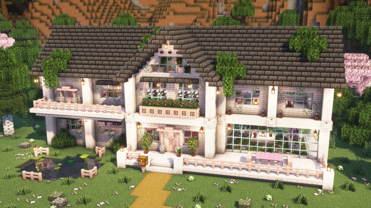 [Minecraft] How to Build a Large Pale Oak House / Aesthetic / Tutorial ...