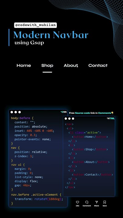 Modern Navbar #codewith_muhilan #css #coding #navbar #gsap - YouTube