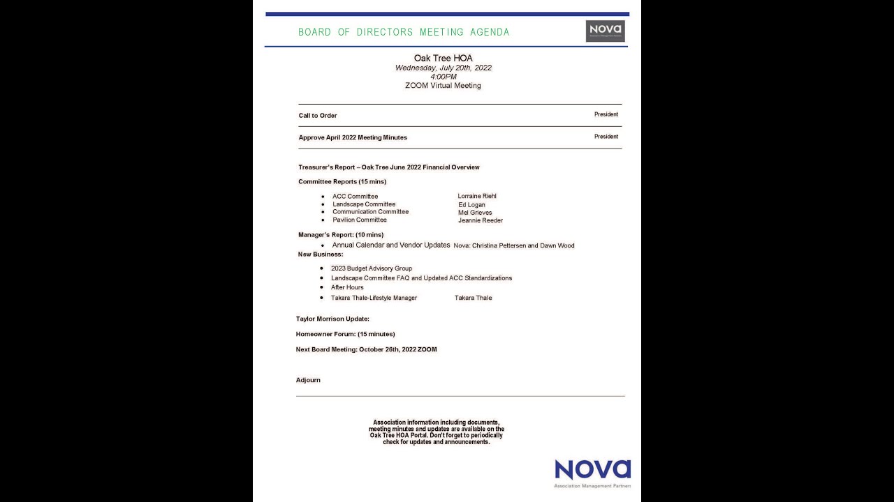 07.20.22 Oak Tree HOA Board Meeting - YouTube