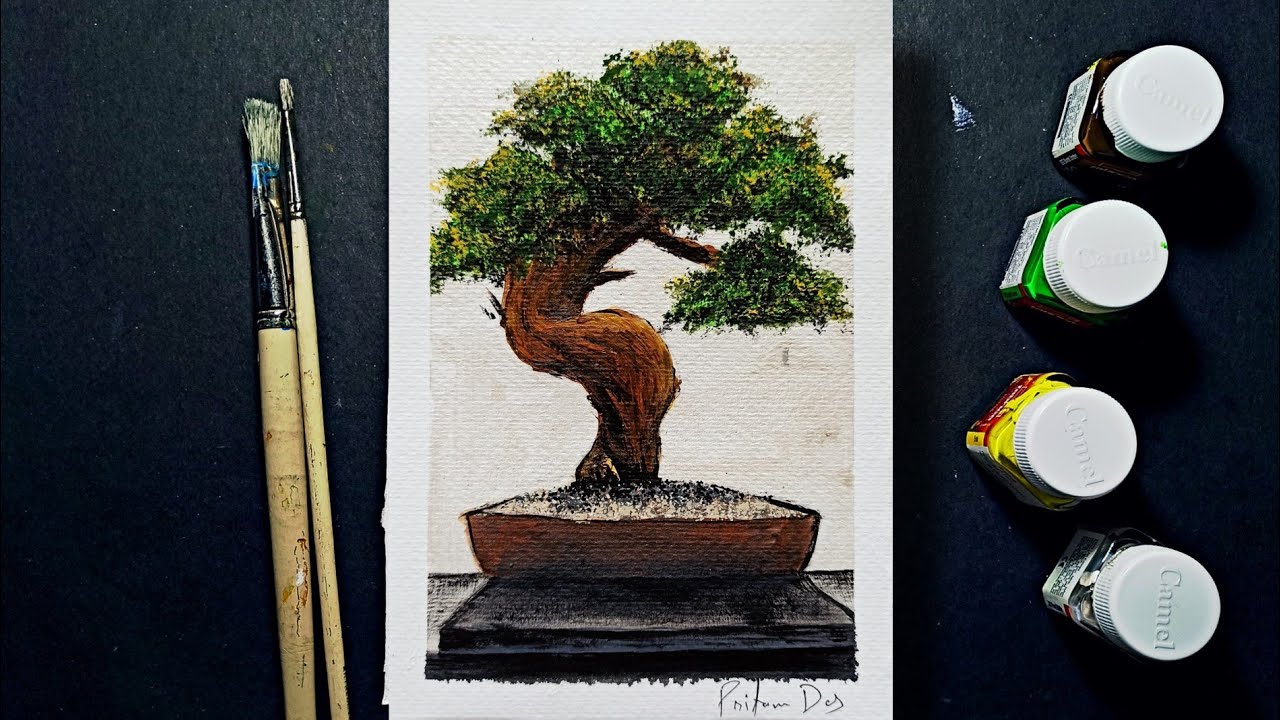 Acrylic painting of a Beautiful Bonsai tree - YouTube
