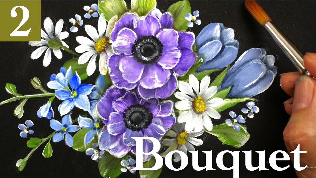 Flower bouquet acrylic painting tutorial | Anemone bouquet part two ...