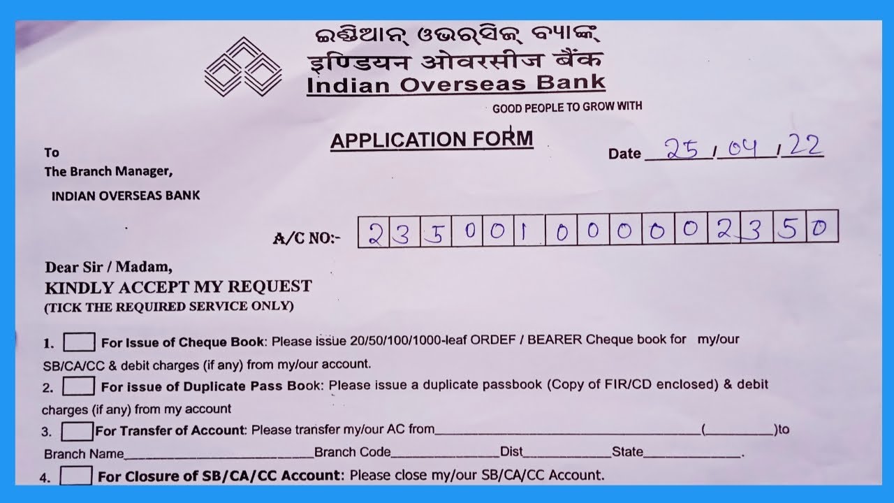 Bank form fill up||Indian oversease bank form fill up||indian overseas ...