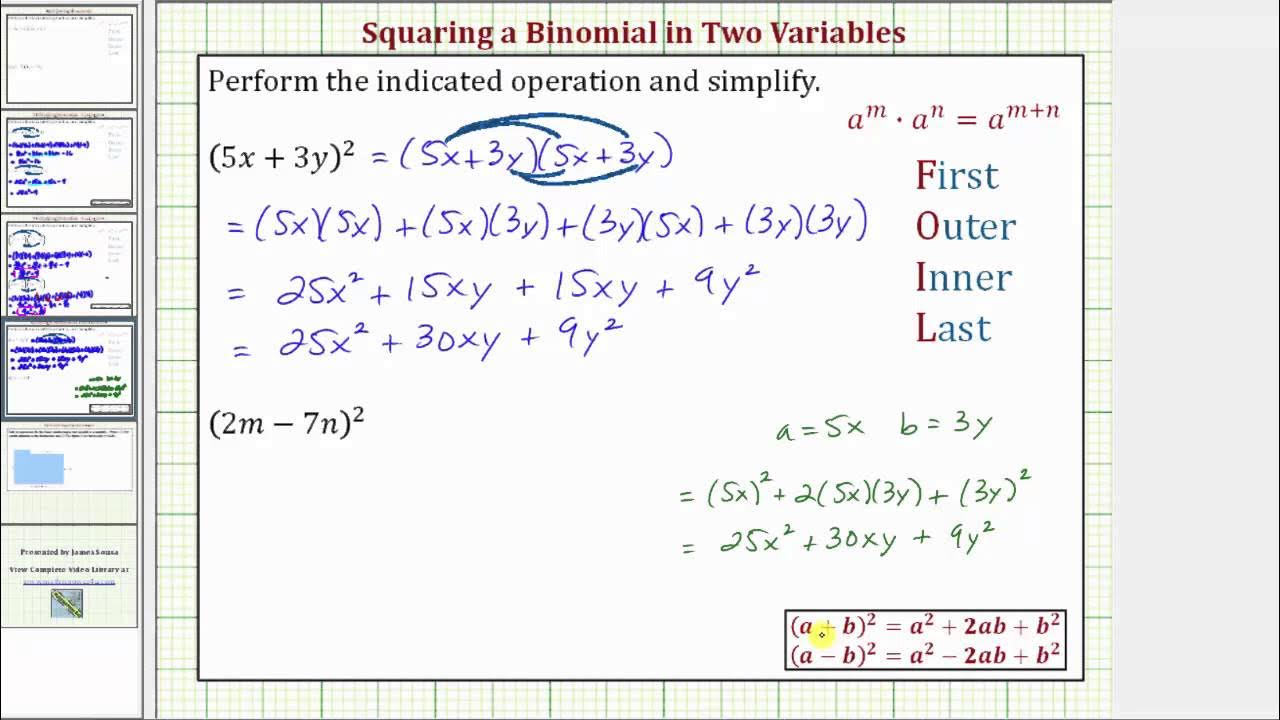 Ex: Squaring Binomial Expressions with Two Variables - YouTube