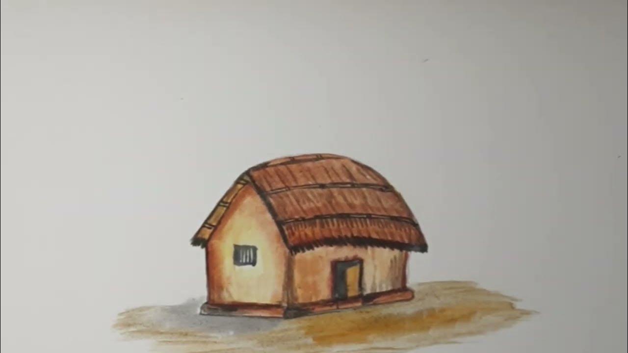 How to draw a hut,Hut draw with an easy way for beginner, ঘর,কুঁড়েঘর ...