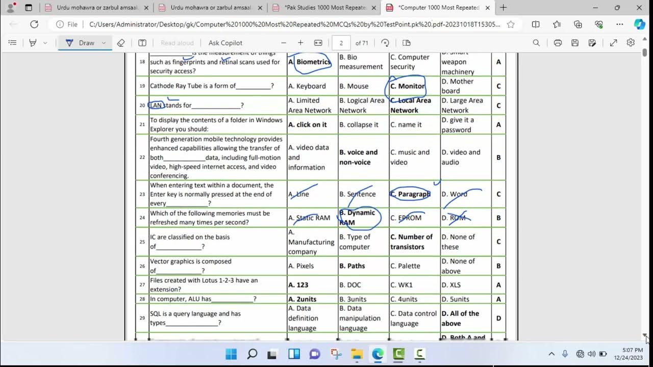 Basic COMPUTER MCQS 21-30 | MS Word MS excel MS Powerpoint MCQs - YouTube