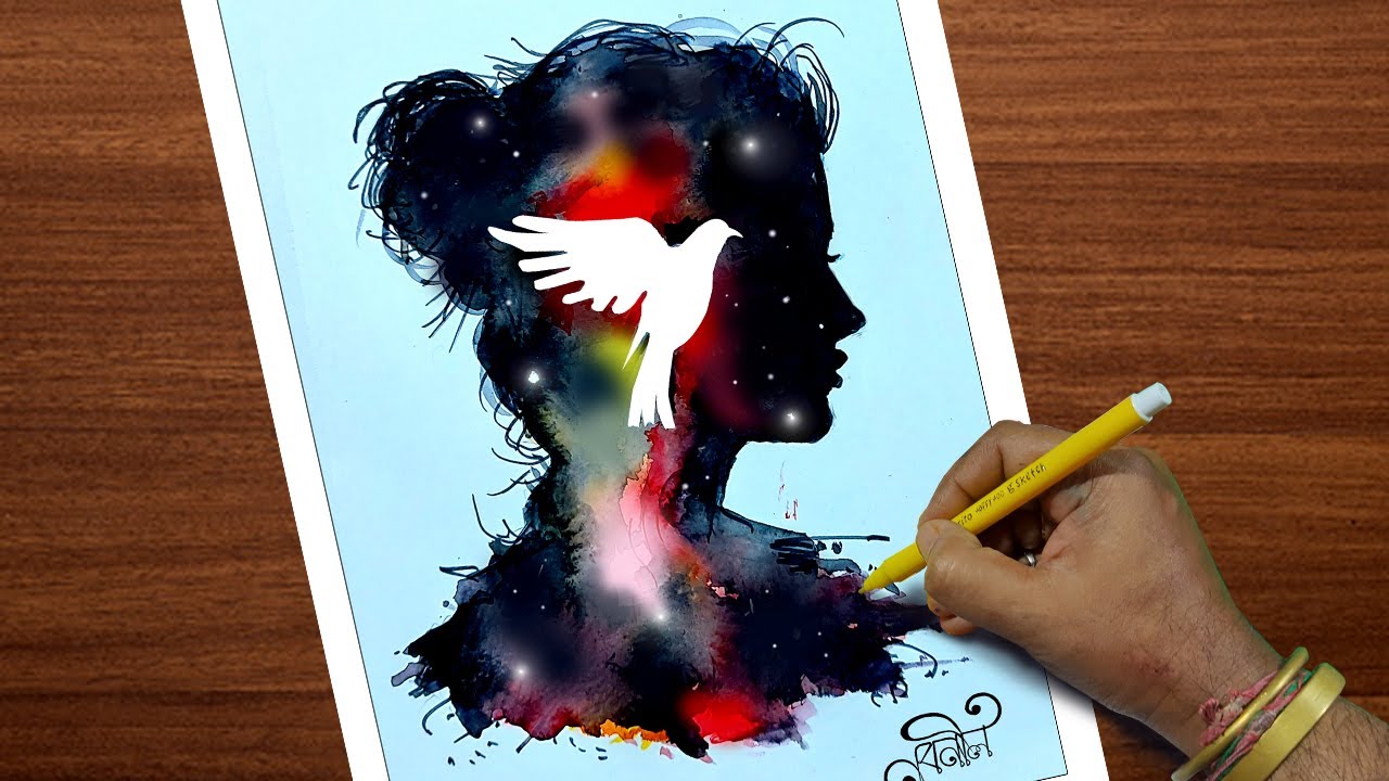 How to draw Double Exposure woman face | Double exposure Scenery ...