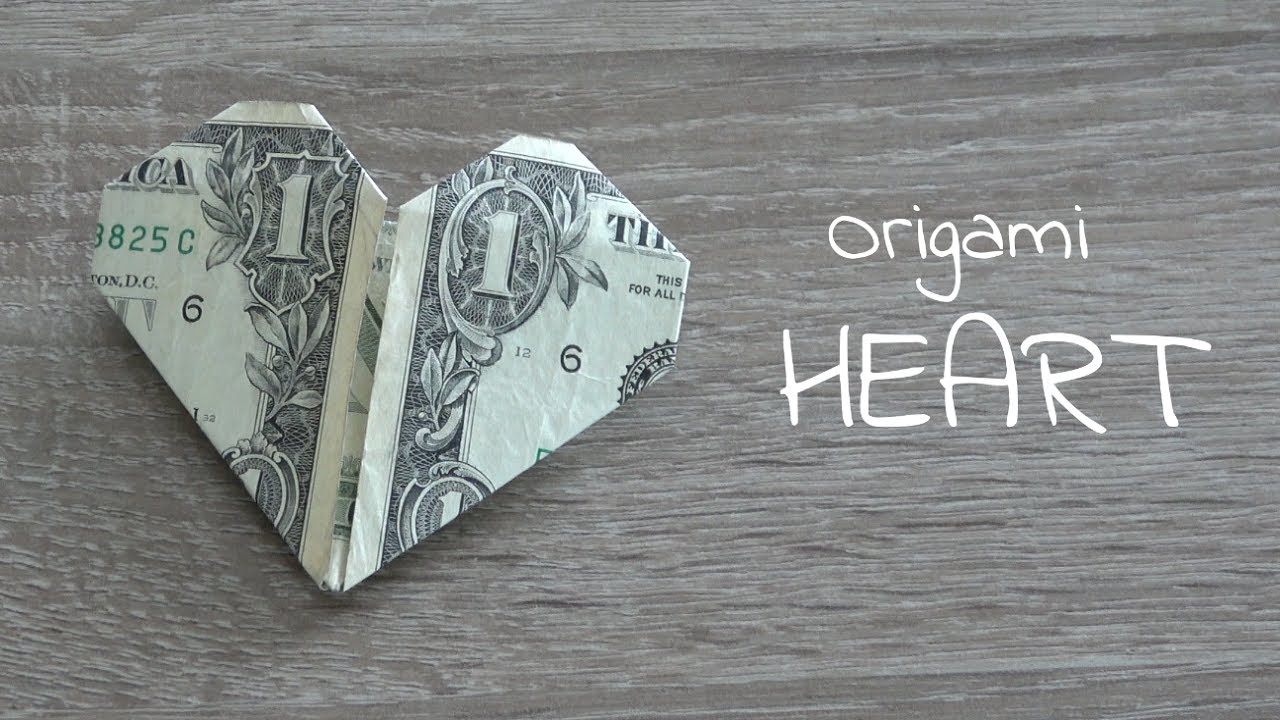 Dollar Bill Origami HEART, money tutorial how to fold a heart - YouTube