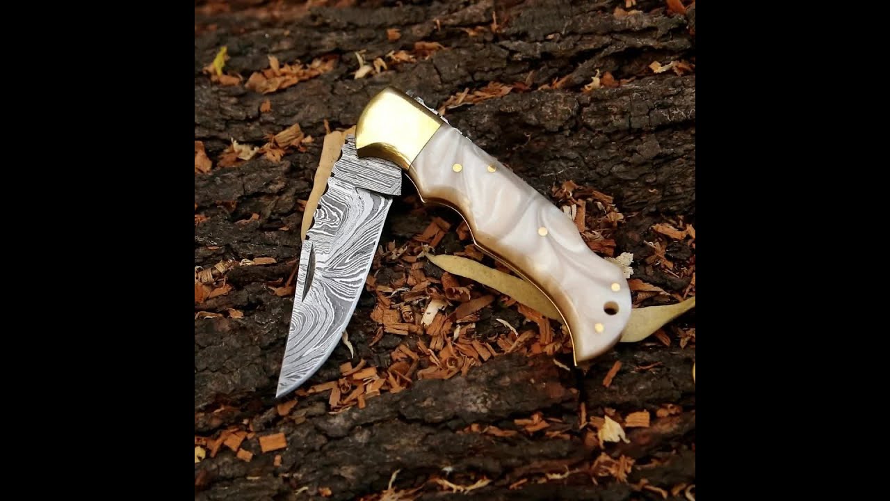 Pinnacle Damascus Pocket Knife with Mother of Pearl Handle - YouTube