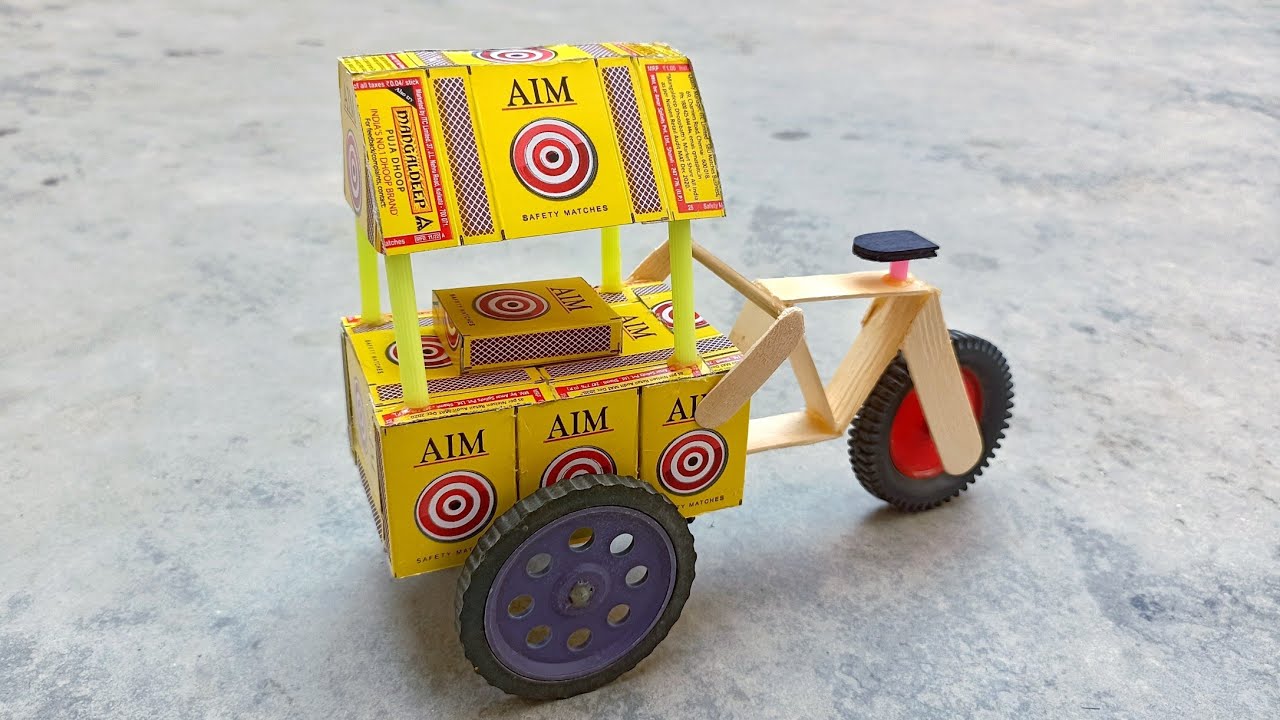 how to make ice cream cycle rickshaw - Diy Matchbox ice cream trolley ...