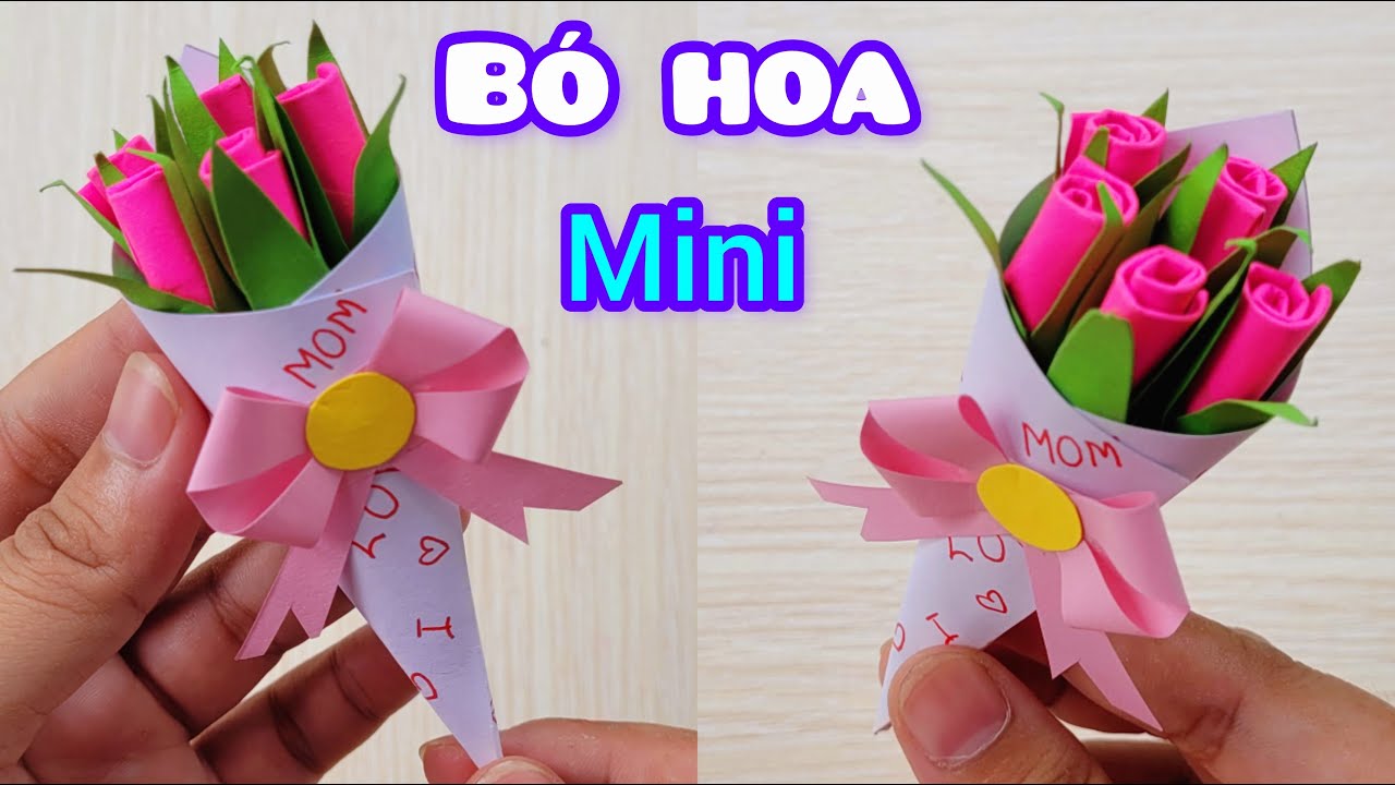 Cách làm bó hoa mini bằng giấy A4 đơn giản | làm hoa tặng mẹ 20/10 ...