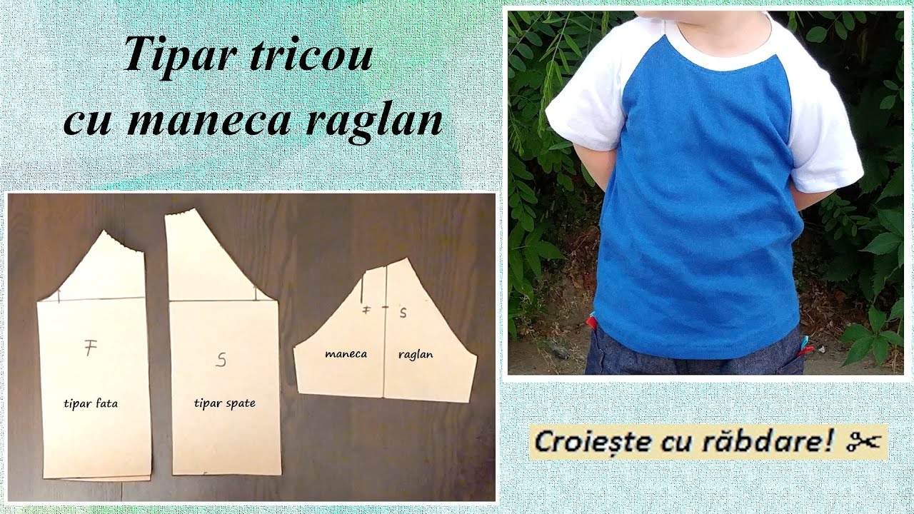 Tipar tricou cu maneca raglan - realizare tipar, croit si cusut - YouTube