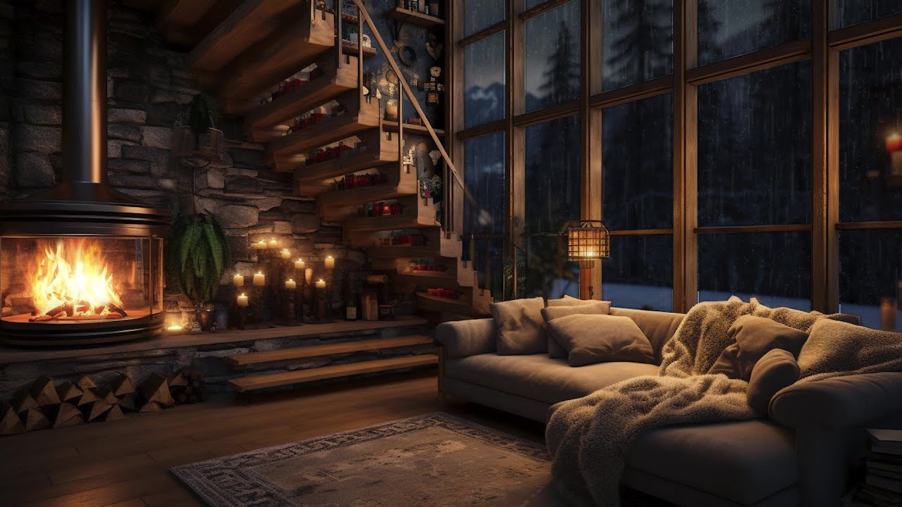 Calming Rain Sounds and Cozy Fireplace, Creating a Tranquil Setting for ...