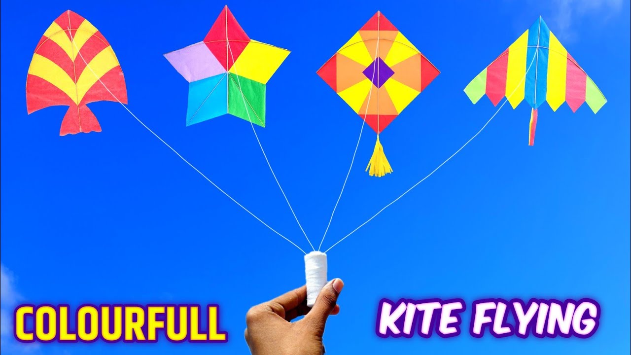 4 Beautiful colorful paper kite , how to make kite , star paper kite ...