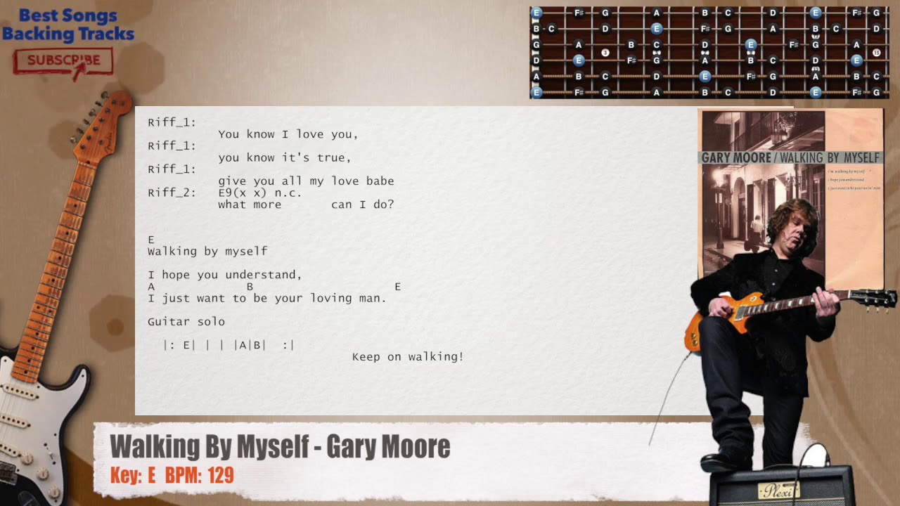 🎸 Walking By Myself - Gary Moore Guitar Backing Track with chords and ...