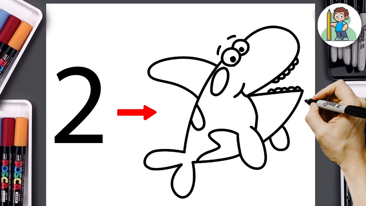 How to Draw a Whale Using the Number 2 - Step by Step Easy Tutorial 🐋 ...
