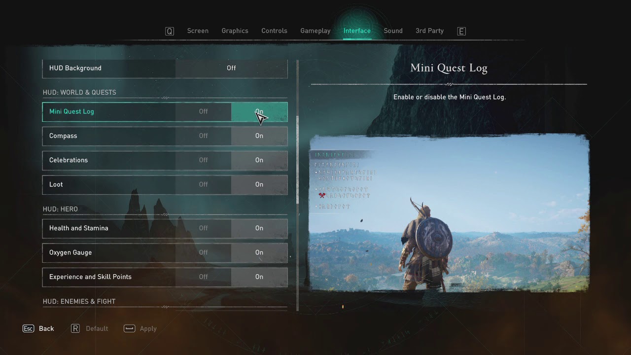 Assassin's Creed Valhalla Interface HUD Settings descriptions | Aiming ...