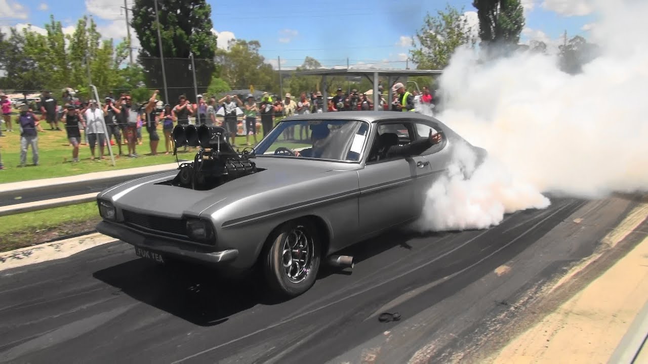 FUKYEA BLOWN V8 CAPRI BURNOUTS AND GRASS EVENTS AT KANDOS 2015 - YouTube