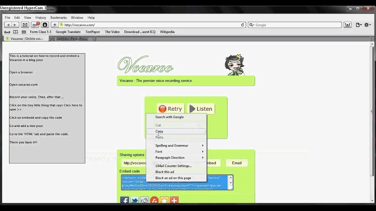 Guide to Embedding a Vocaroo - Vocaroo Tutorial - YouTube
