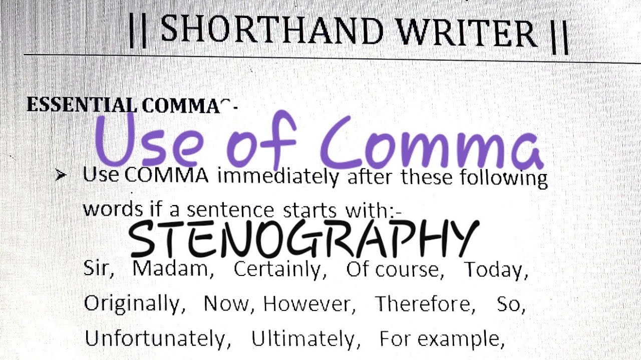 Use of Comma || Shorthand Words with Comma || Shorthand. - YouTube