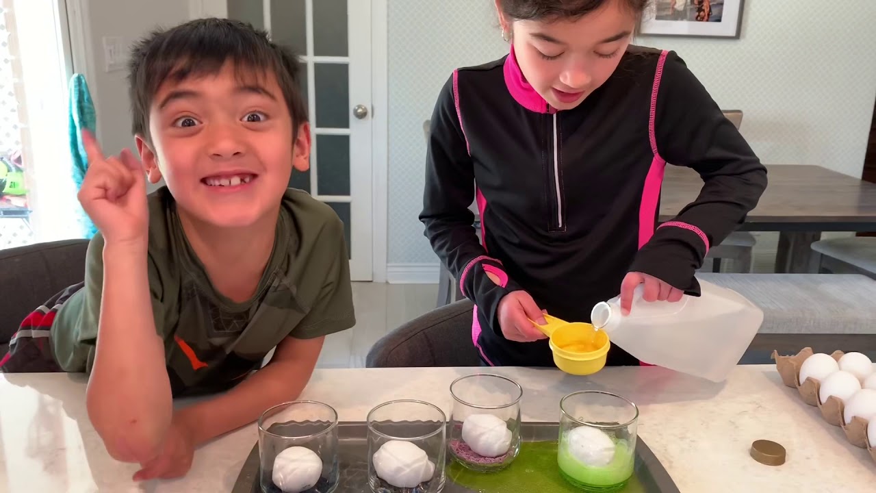 Lily and Liam Dye Eggs with Vinegar and Baking Soda - YouTube
