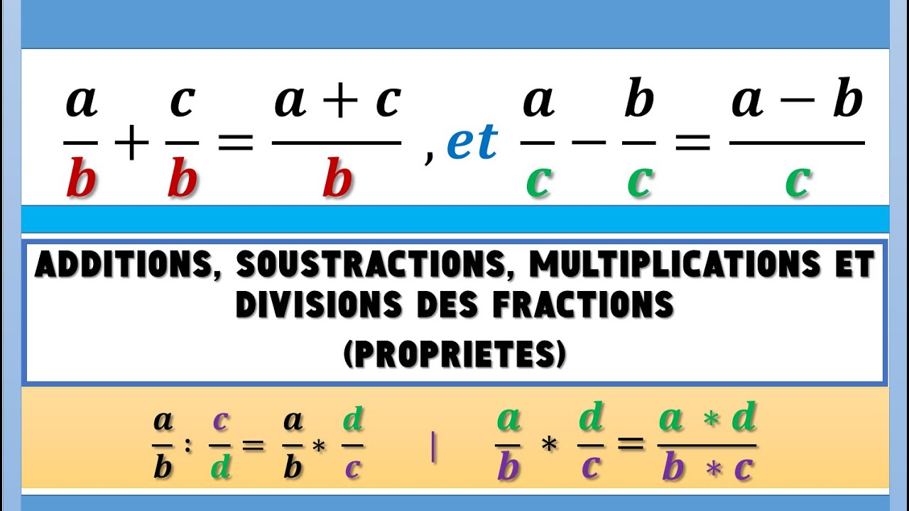 ADDITION, SOUSTRACTION, MULTIPLICATION ET DIVISION DES FRACTIONS - YouTube