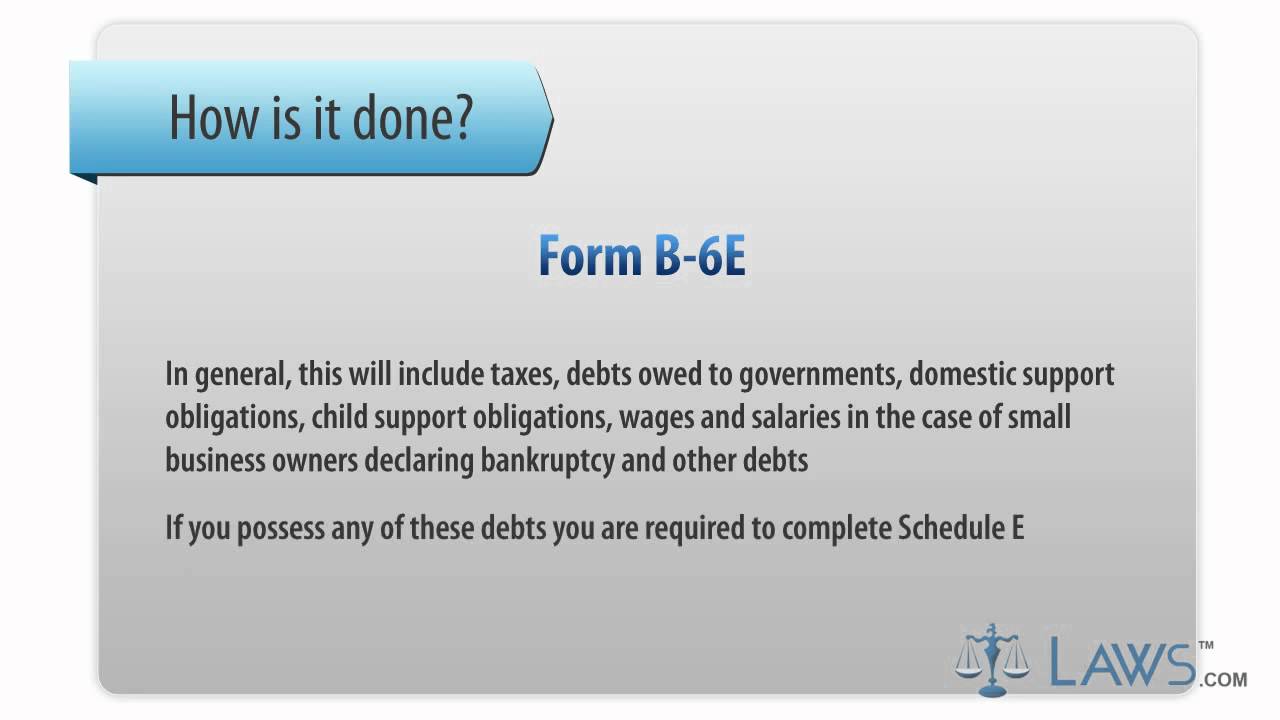 Learn How to Fill the Form B-6 E Schedule E - Creditors Holding Unsecured Priority Claims - YouTube