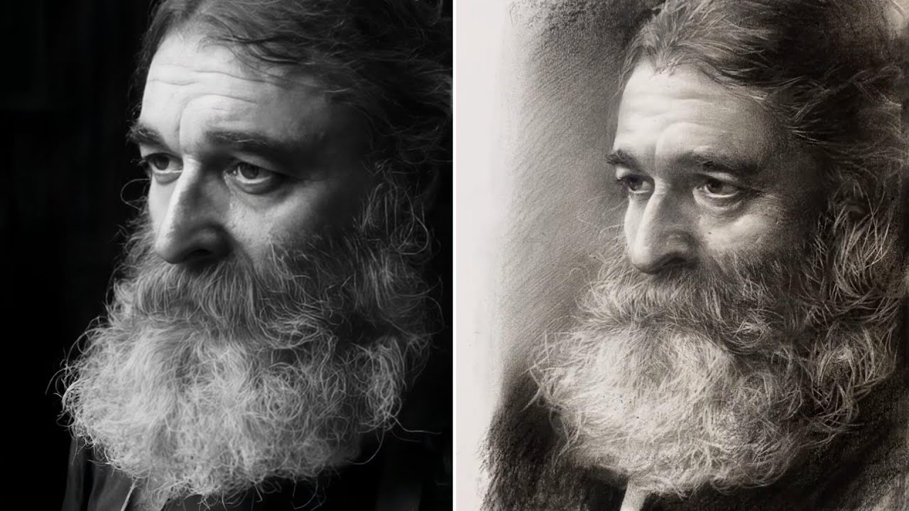 Drawing An Old Man with Big Beard Using Reference Photo ∥ Sketch ...