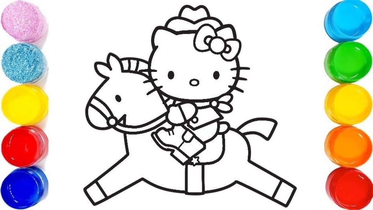 Hello Kitty Riding horse Drawing Pages Painting and Coloring for ...