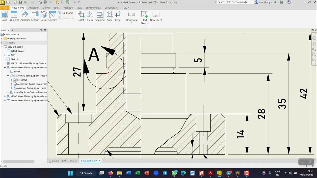 Membuat detail view Autodesk Inventor 2023 Drawing Tutorial - YouTube