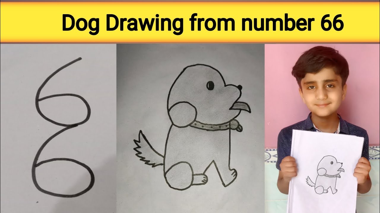 Dog Drawing from number 66 | How to Draw a Cute Dog from number 66 ...