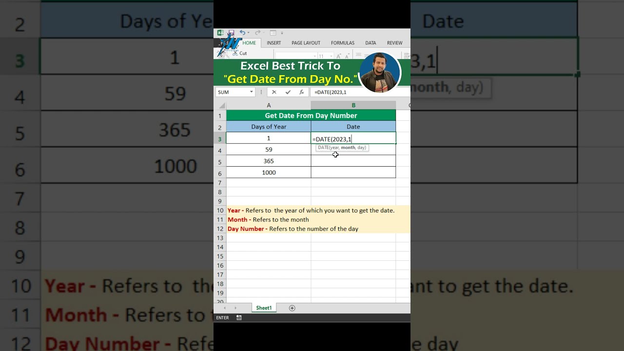 Get Date From Day Number Excel Ka Ultimate Function shorts YouTube Get Date From Day Number Excel Ka Ultimate Function shorts YouTube