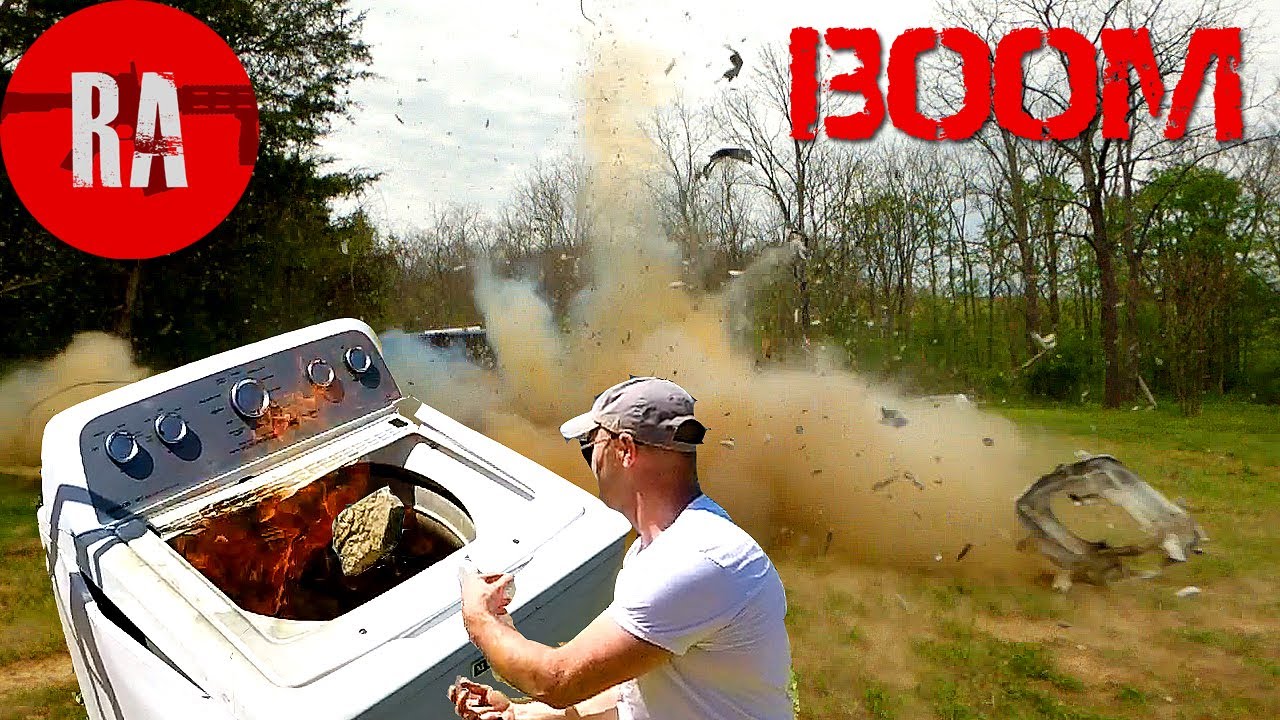 Throwing rocks in the spin cycle and blowing up a washing machine - YouTube
