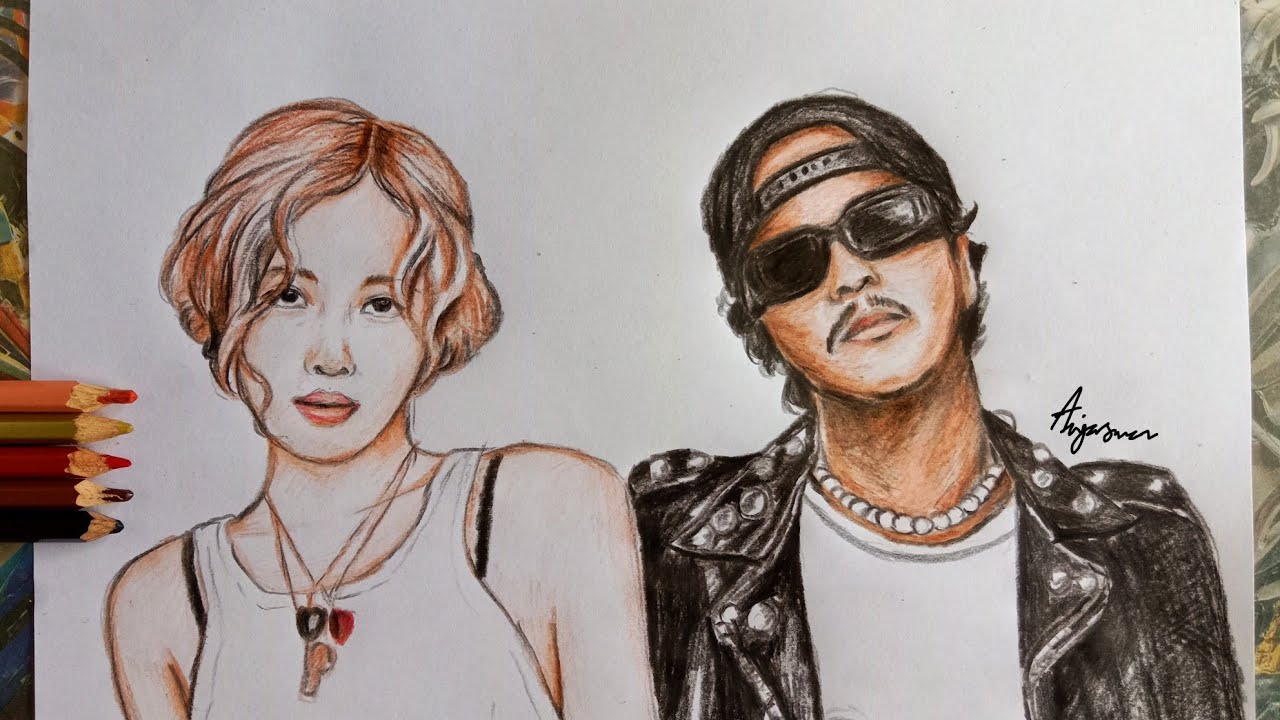 How to Draw Rose Blackpink and Bruno Mars with pencil colour #apt # ...