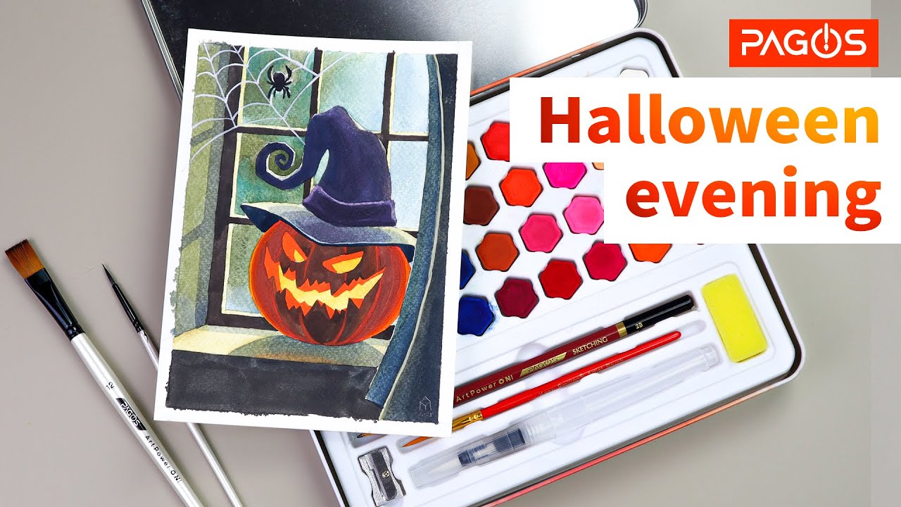 Halloween Evening - Simple Watercolor Painting - YouTube