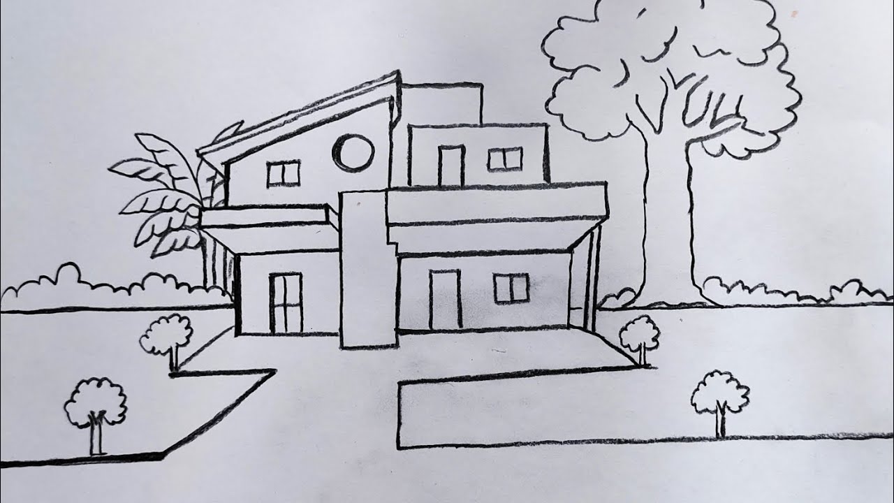 How to draw a beautiful building of village ️💚 - YouTube