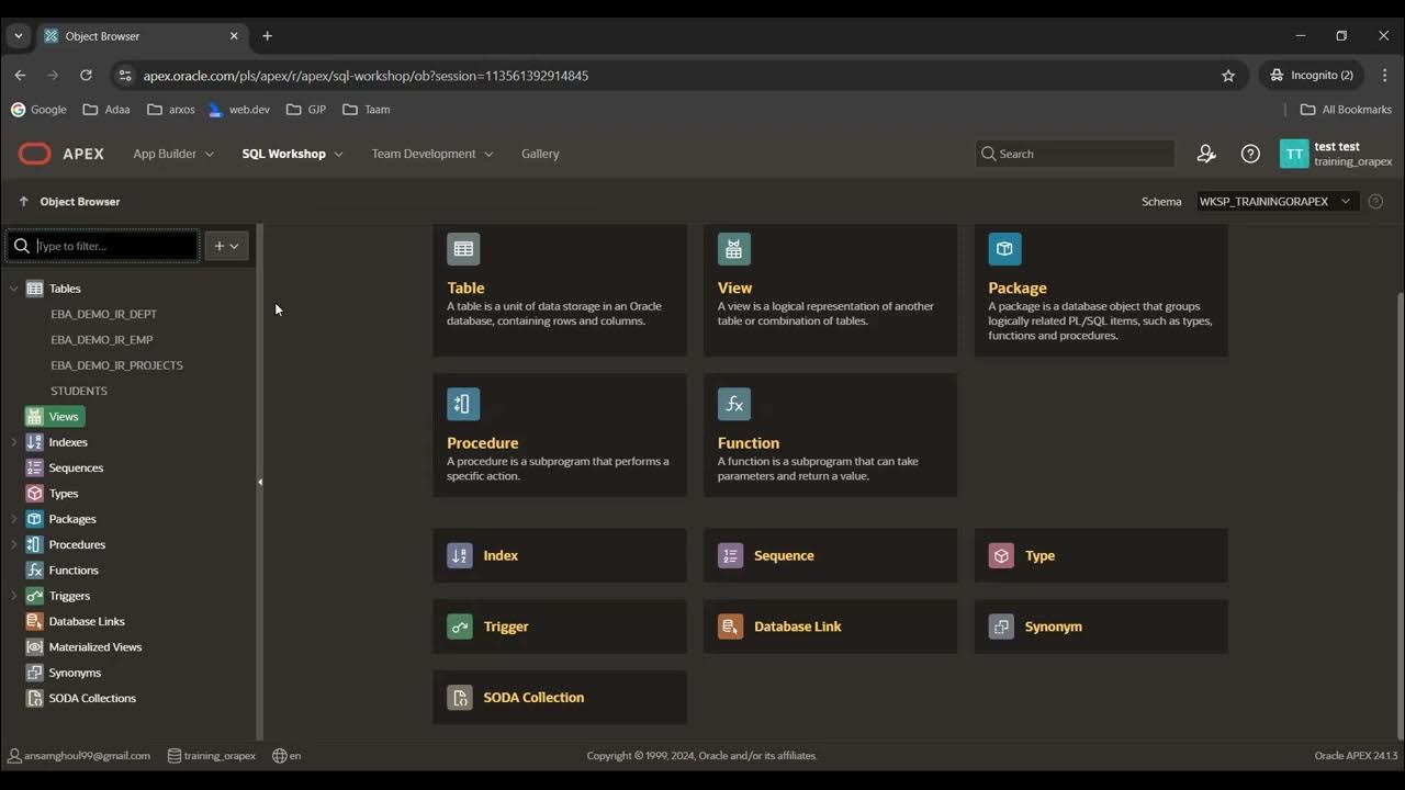 26 Exploring the Object Browser in Oracle APEX | SQL Workshop Overview - YouTube